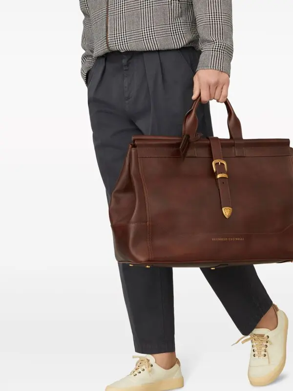 Brunello Cucinelli Logo-stamp Leather Holdall