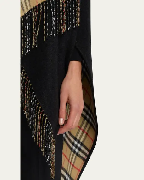 Burberry Vintage-style Check Fringed Wool Cape