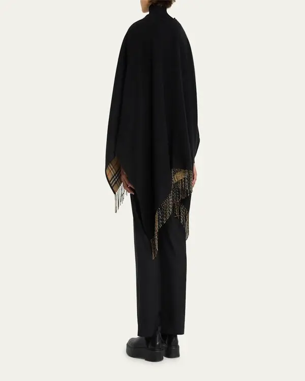 Burberry Vintage-style Check Fringed Wool Cape