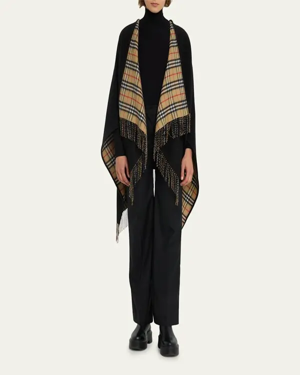 Burberry Vintage-style Check Fringed Wool Cape