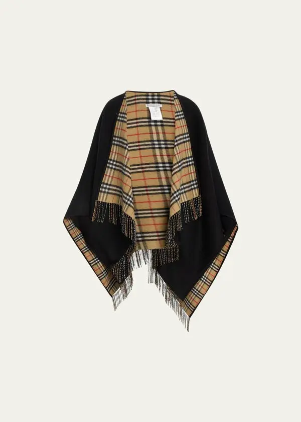 Burberry Vintage-style Check Fringed Wool Cape