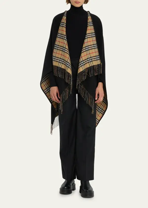 Burberry Vintage-style Check Fringed Wool Cape
