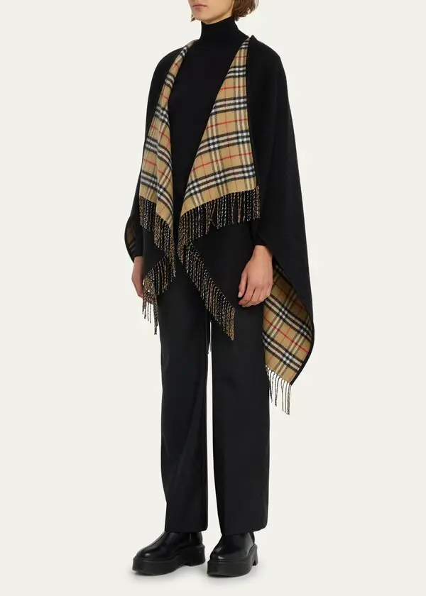 Burberry Vintage-style Check Fringed Wool Cape