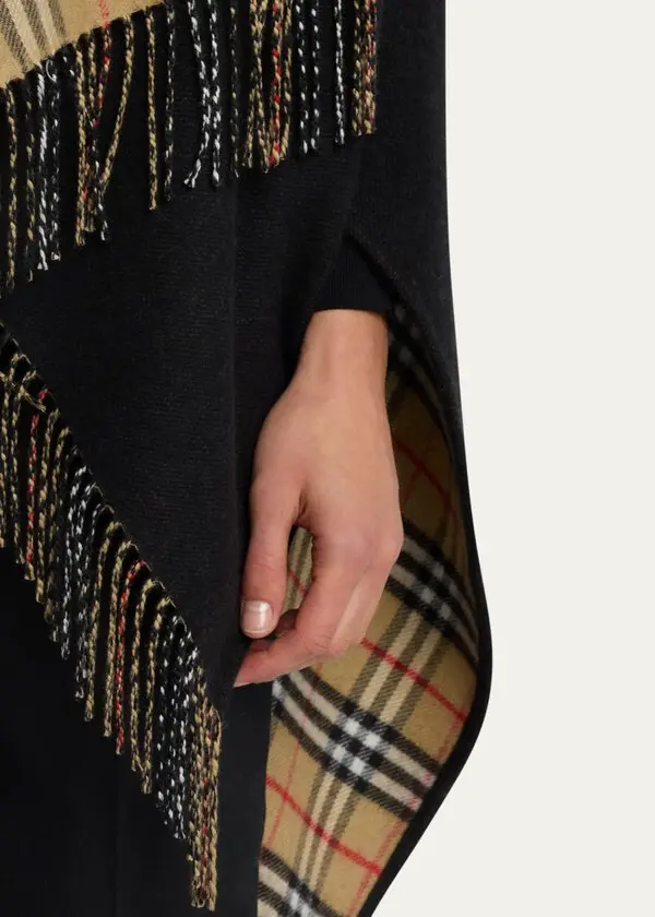 Burberry Vintage-style Check Fringed Wool Cape