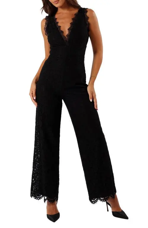 PETAL & PUP Eloise Cotton Blend Lace Jumpsuit - Black