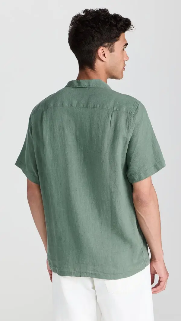 Portuguese Flannel Linen Camp Collar Shirt - Dry Green