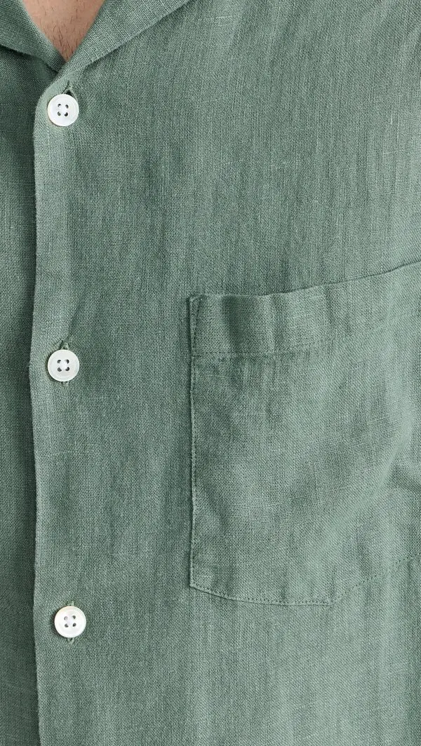 Portuguese Flannel Linen Camp Collar Shirt - Dry Green