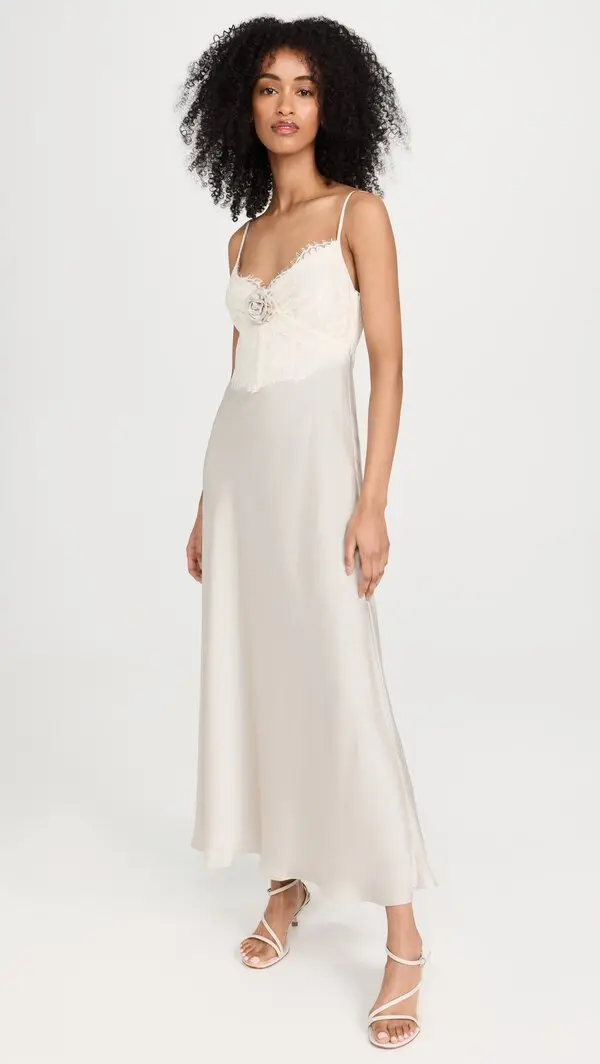 wayf lace dress Wayf Lace Trim Slip Dress In Pewter - 50% Off