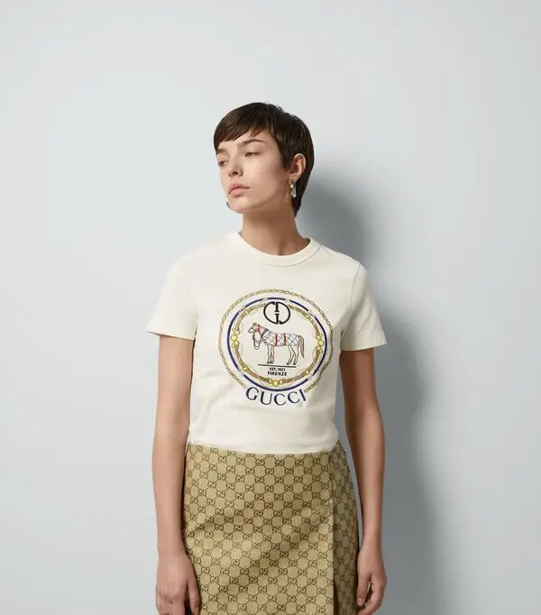 Gucci Horse Embroidered Logo T-Shirt - White | Editorialist
