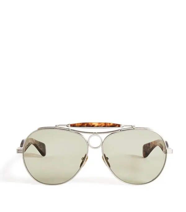 JACQUES MARIE MAGE Tortoiseshell Aspen Aviator Sunglasses - Silver