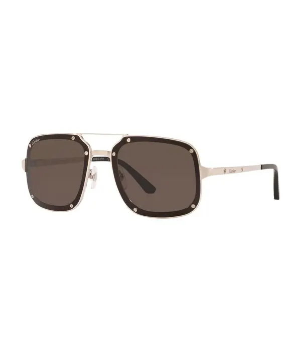 Cartier Stud-trim Square Aviator Sunglasses