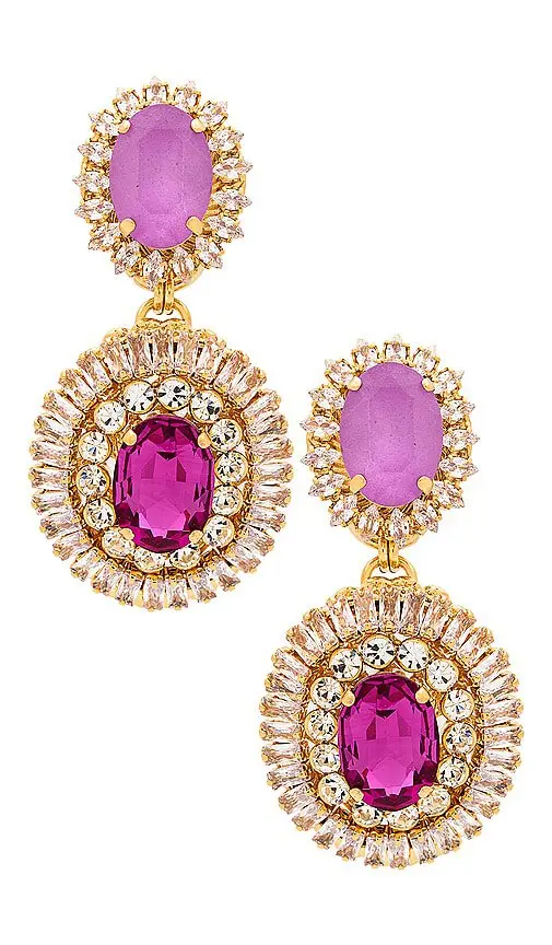 ANTON HEUNIS Fuchsia Spectrum Oval Disc Chandelier Earrings - Fuchsia Spectrum & Gold