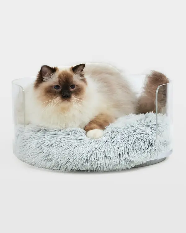HIDDIN Clear Round Pet Bed With Donut Cushion - Clear/blue-grey