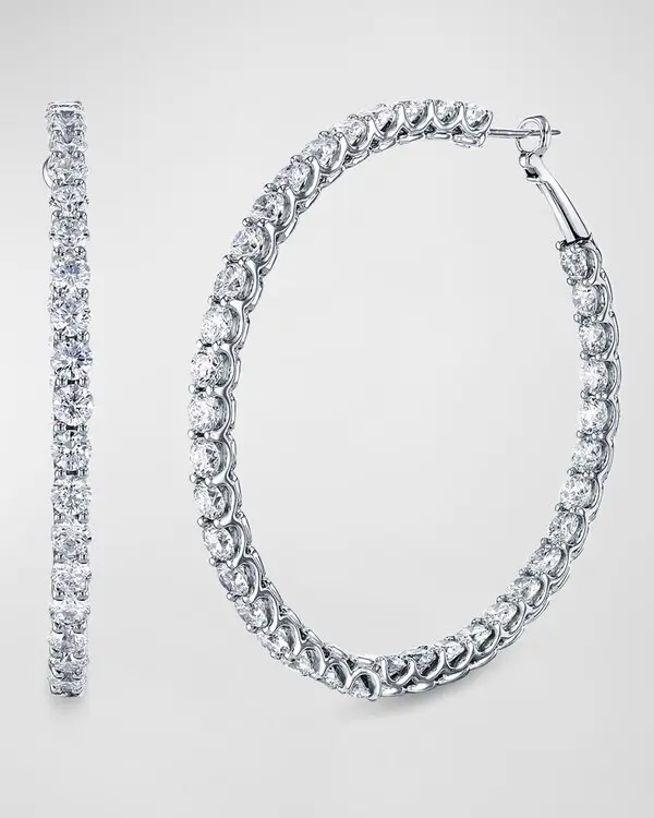 Neiman Marcus 18k 11.10tcw Diamond Hoop Earrings - White Gold