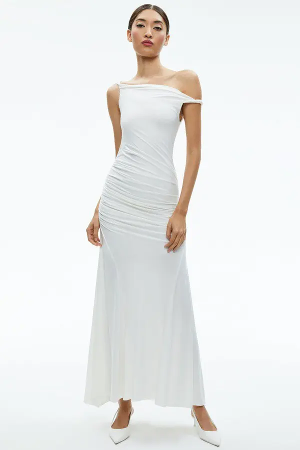 chinese dress ladies Alice + Olivia Maxi Dress Vandy White Lace-Paneled Satin Size Extra Sm –  Celebrity Owned