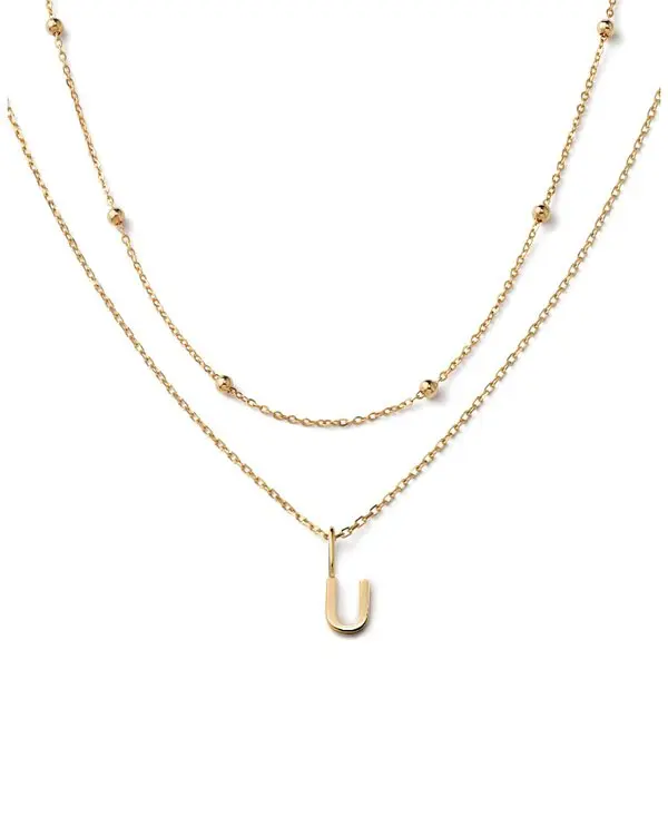 ANA LUISA 10k Gold Layered Letter Necklace - Letter U Solid Gold