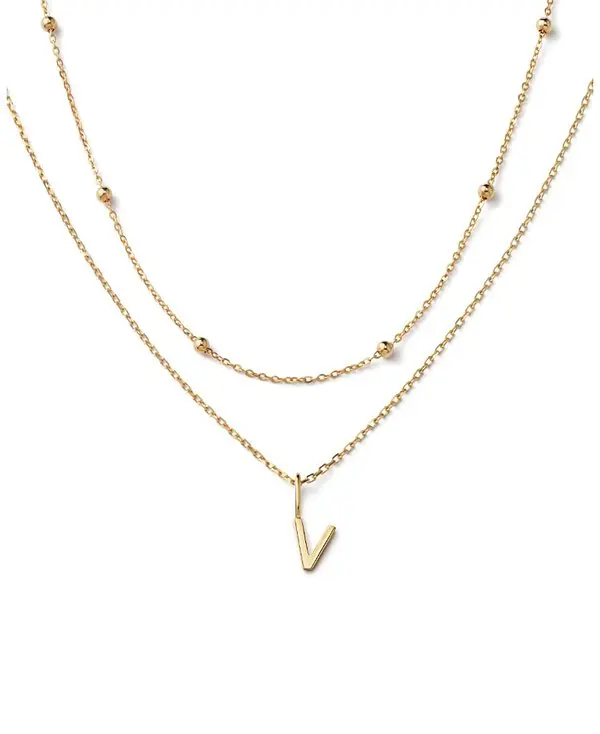 ANA LUISA 10k Gold Layered Letter Necklace - Letter V Solid Gold