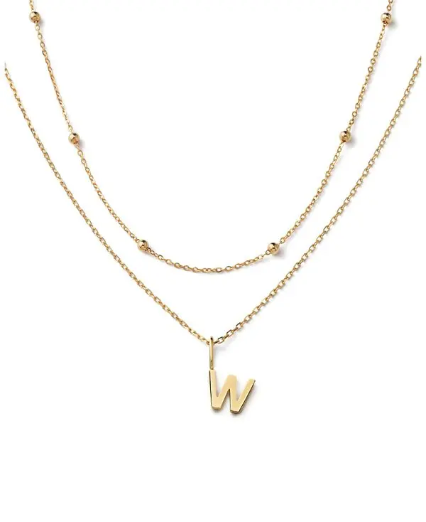 ANA LUISA 10k Gold Layered Letter Necklace - Letter W Solid Gold