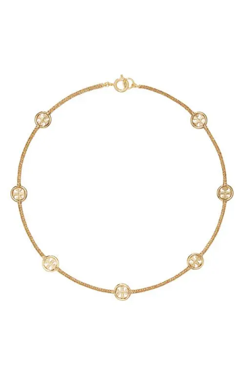 Tory Burch Miller Pavé Crystal Collar Necklace - Tory Gold / Smoky Topaz