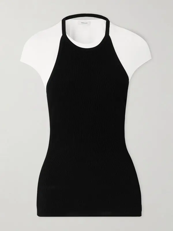 FERRAGAMO Layered Ribbed Jersey Top - Black