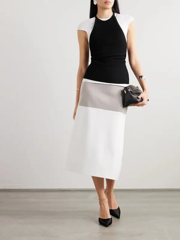 FERRAGAMO Layered Ribbed Jersey Top - Black
