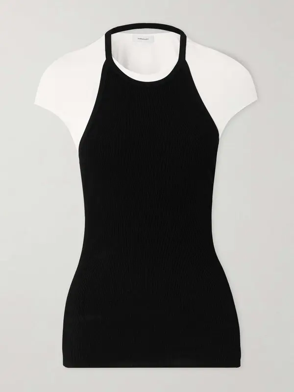 FERRAGAMO Layered Ribbed Jersey Top - Black