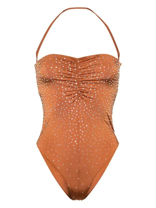 FORTE_FORTE Crystal-embellished Swimsuit - Brown