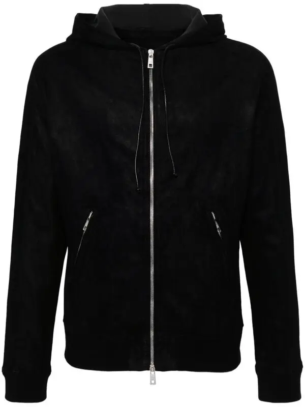 GIORGIO BRATO Suede Hooded Jacket - Black