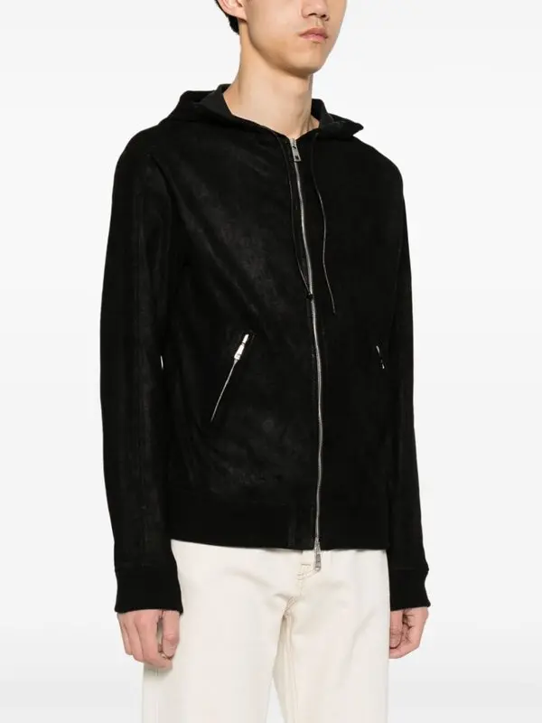 GIORGIO BRATO Suede Hooded Jacket - Black