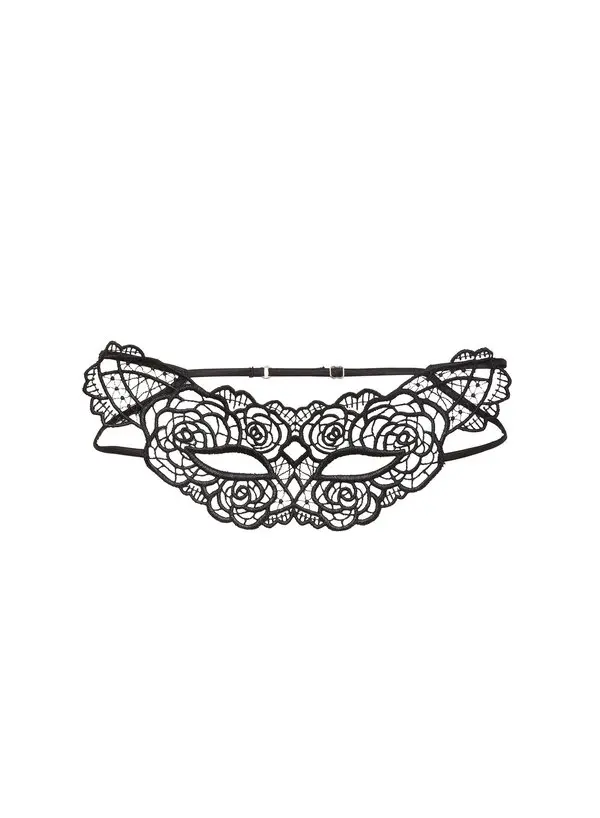 Fleur Du Mal Rose Guipure Eye Mask - Black