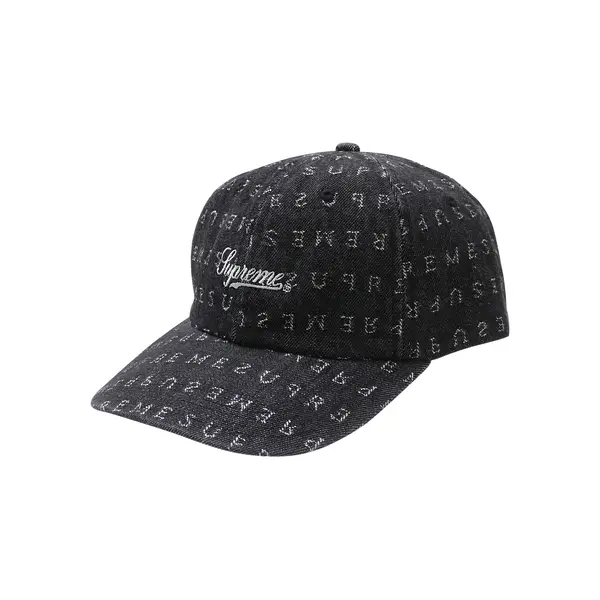 Supreme Jacquard Logos Denim Six-panel Hat - Black