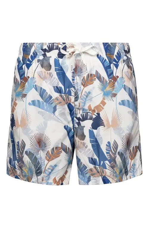 Eton Leaf Print Swim Trunks - Medium Blue