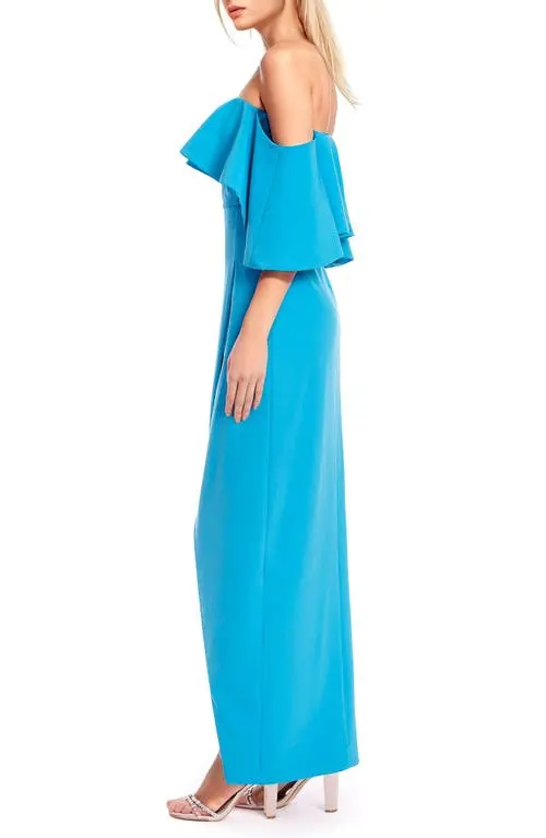 Badgley Mischka Ruffle Off The Shoulder Gown - Turquoise