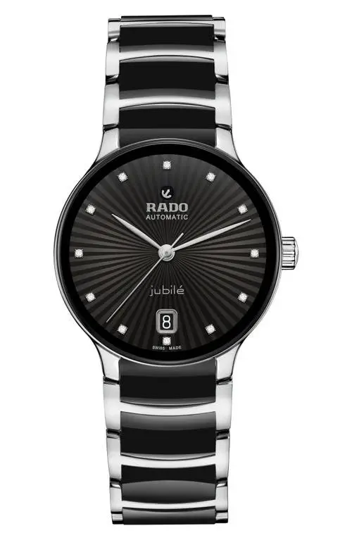 RADO Centrix Automatic Diamond Bracelet Watch - Black/silver