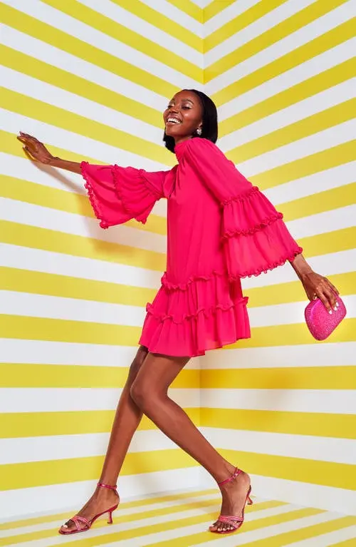 Badgley Mischka Tiered Ruffle Long Sleeve Dress - Pink | Editorialist