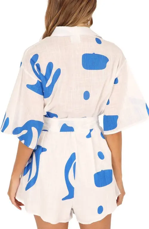 PETAL & PUP Kellie Cotton Romper - White/blue