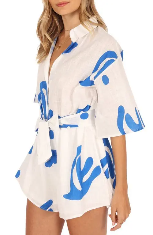 PETAL & PUP Kellie Cotton Romper - White/blue
