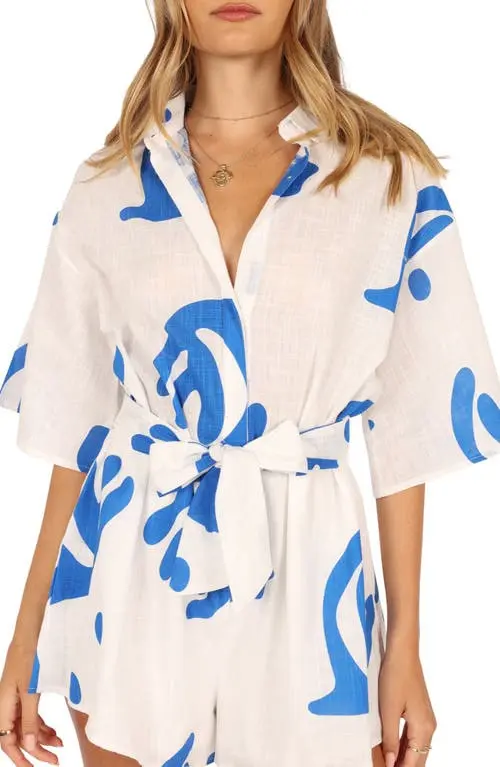PETAL & PUP Kellie Cotton Romper - White/blue