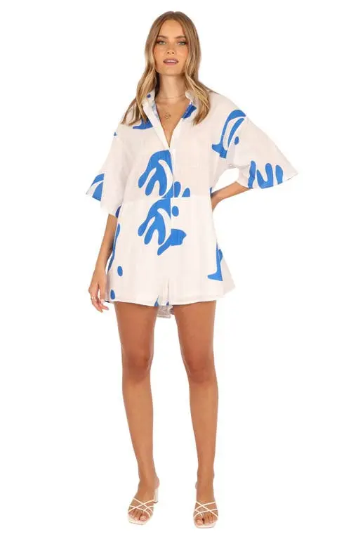 PETAL & PUP Kellie Cotton Romper - White/blue
