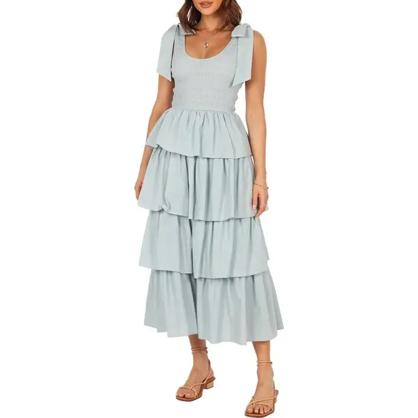 PETAL & PUP Raphael Tiered Cotton Midi Dress - Blue