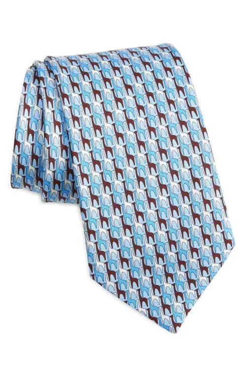 Zegna Quadri Giraffe Silk Neck Tie - Light Blue