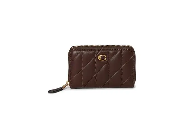 COACH Small Zip Around Card Case With Pillow Quilting Wallet Handbags Chalk - Tan