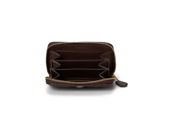 COACH Small Zip Around Card Case With Pillow Quilting Wallet Handbags Maple - Tan
