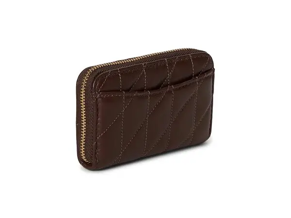 COACH Small Zip Around Card Case With Pillow Quilting Wallet Handbags Maple - Tan