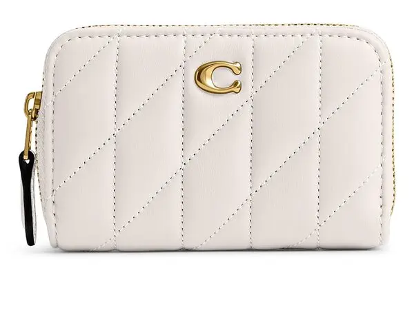 COACH Small Zip Around Card Case With Pillow Quilting Wallet Handbags Chalk - White