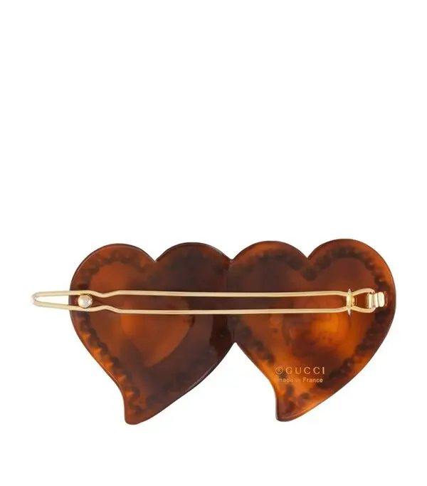 NEW GUCCI  Interlocking G Hearts Hair Clip $500 Brown Crystal GUCCI Interlocking GG crystal-embellished silver-tone hair  main image 4