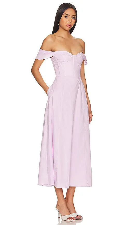 knee length dresses for ladies Tailored Ruched Bardot Midi Dress - Mulberry main image 1