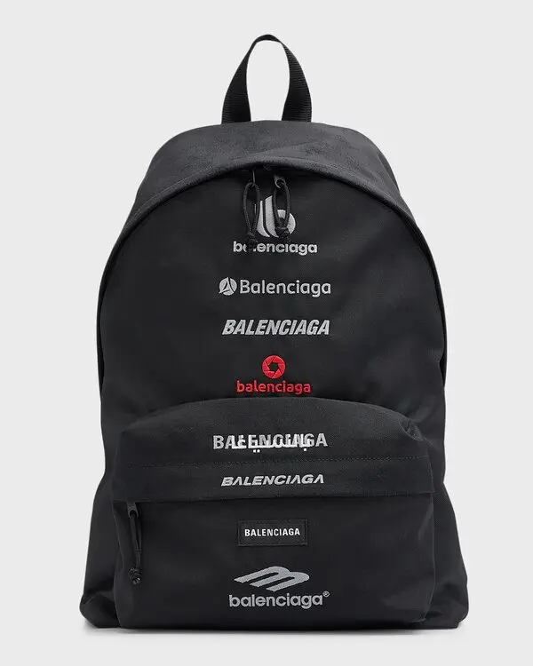 Balenciaga Explorer Multilogo Nylon Backpack - 1000 Black
