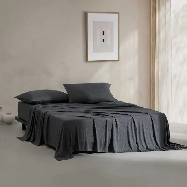 Calvin Klein Modern Melange Jersey 4 Piece Sheet Set - Gunmetal Grey Heather