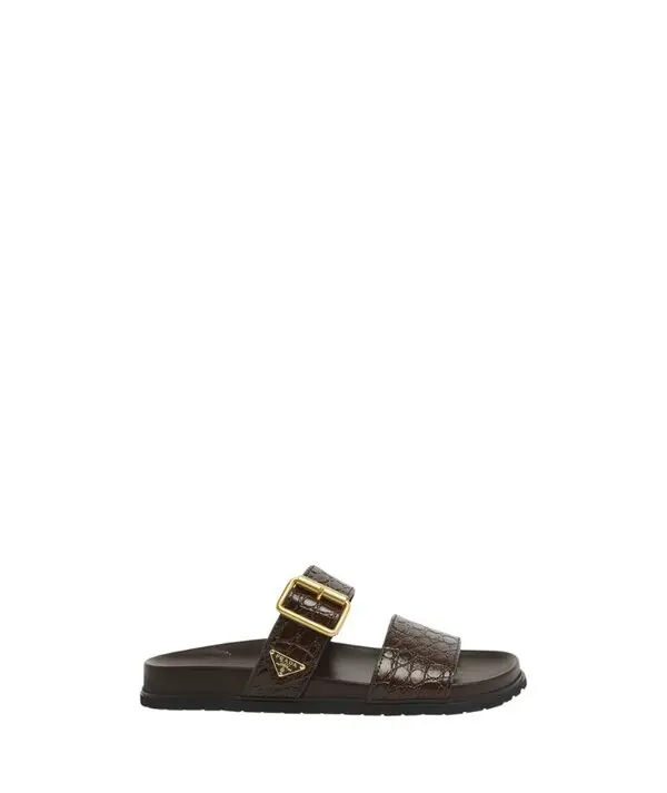 Prada Croco Buckle Dual-band Sandals - Nero | Editorialist